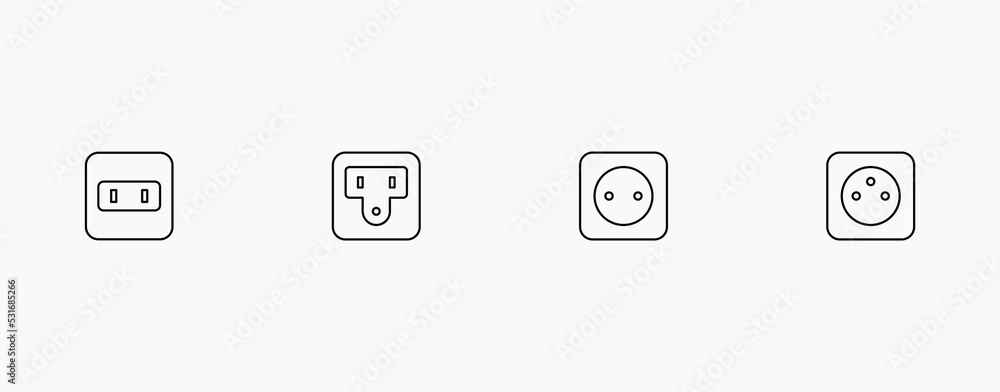 Power socket icon set. Country type electric socket illustration. A, B ...