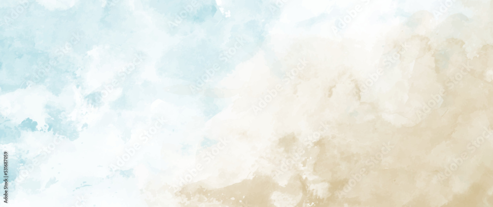 Vector watercolor art background. Hand drawn blue and beige abstract ...