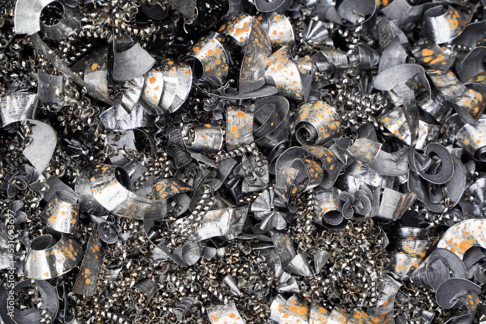 Steel scrap materials recycling. Aluminum chip waste after machining ...