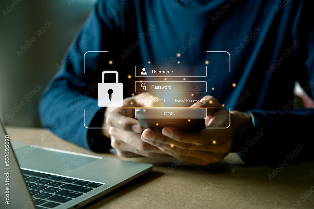 cybersecurity login with username and password , user privacy security , encryption and data ...