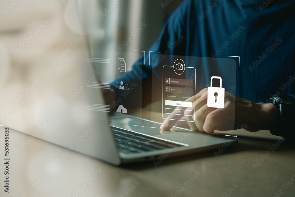 cybersecurity login with username and password , user privacy security , encryption and data ...