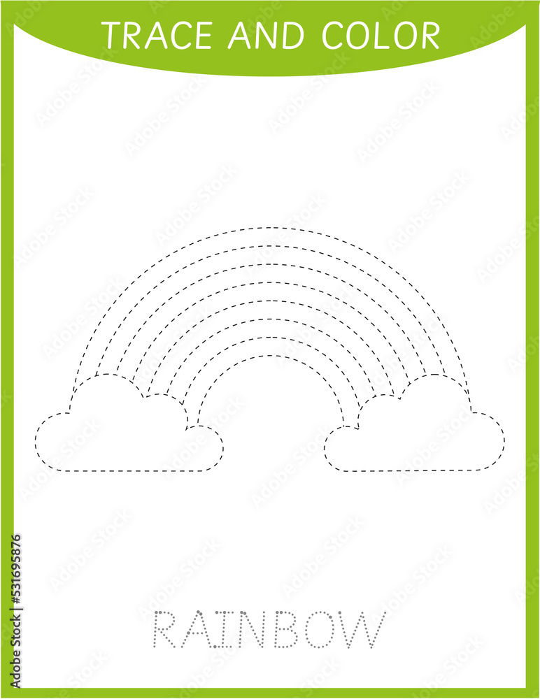 Vetor do Stock: Rainbow trace and color worksheet, tracing practice ...