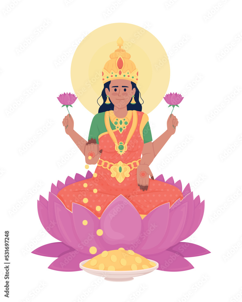 Lakshmi goddess semi flat color vector character. Editable figure. Full ...
