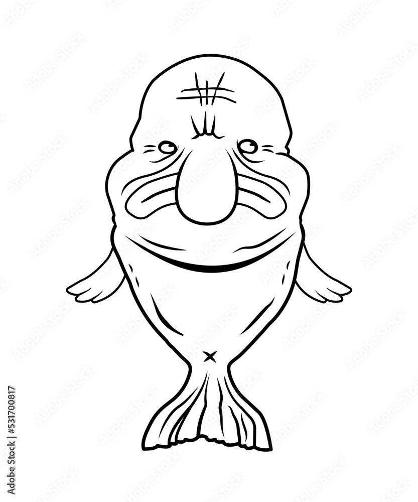 ugly fish - blobfish - line art Stock Vector | Adobe Stock