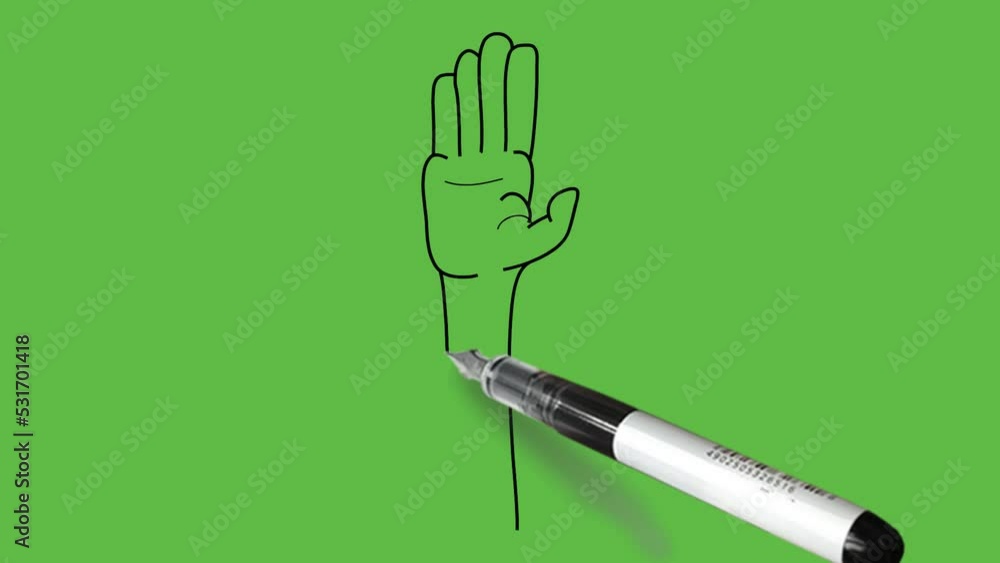 Vidéo Stock Draw body part of human open hand with long arm with black ...