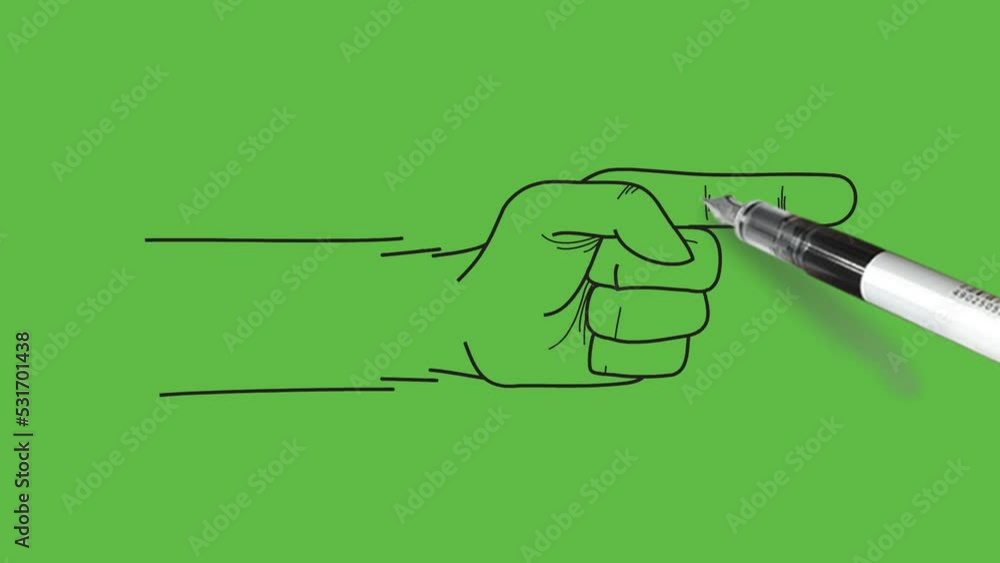 Draw body part of human hand with index finger sign with black pen and ...