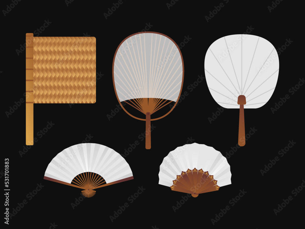 Vetor do Stock: Asian fans. traditional fan set isolated on dark ...