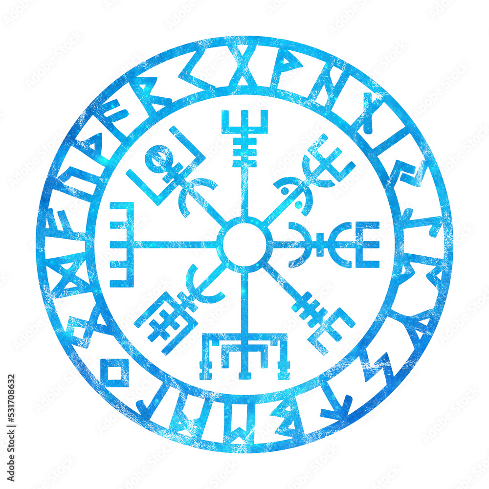 Vegvisir, viking symbol, Futhark runes circle, protection amulet, Norse ...