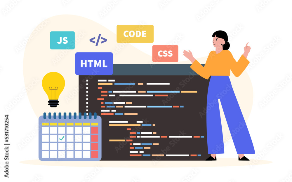 Programming With The Programming Language Css Html Js Program Code On Screen Laptop Vector 6311