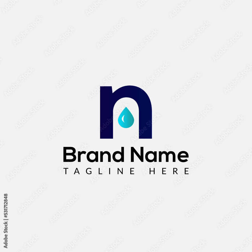 Drop Logo On Letter N Template. Drop On N Letter, Initial Water Drop ...