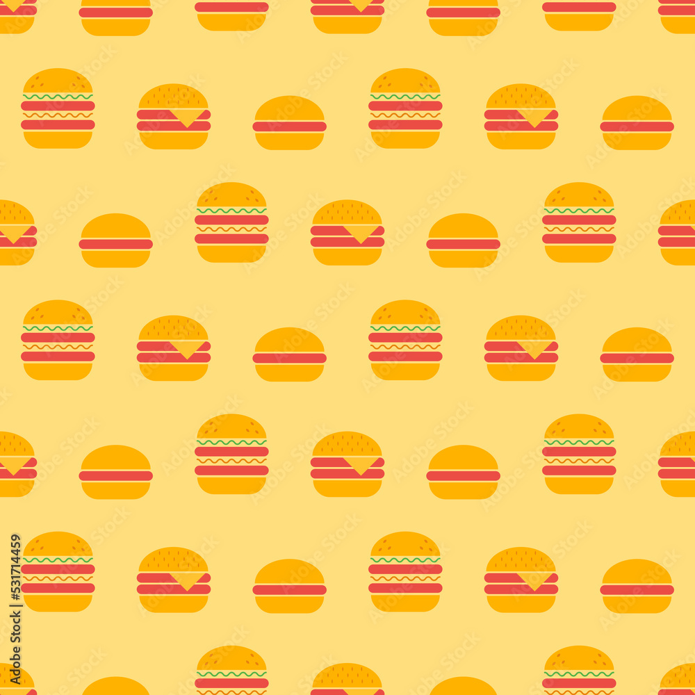 Burger seamless pattern. Burger of different types in retro color ...