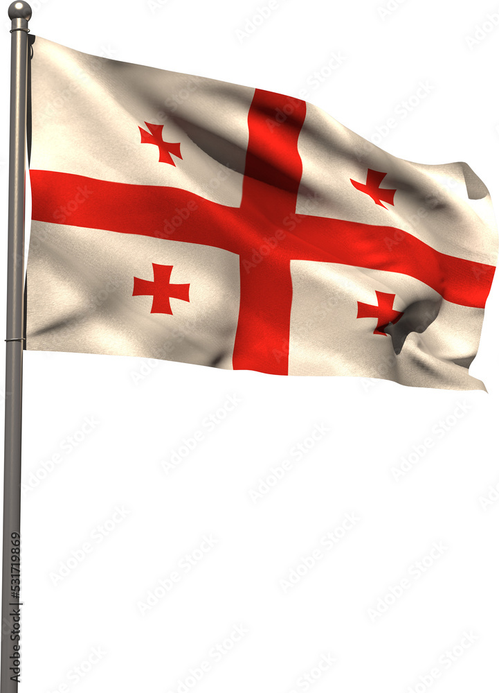 Vertical image of the flag of georgia waving on metal flagpole Stock ...