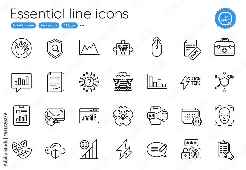 Cloud protection, Checklist and Inspect line icons. Collection of Web ...