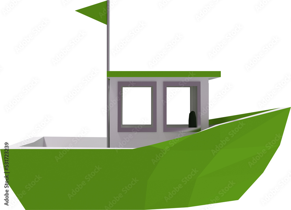 Image of small green boat with green flag Stock Illustration | Adobe Stock