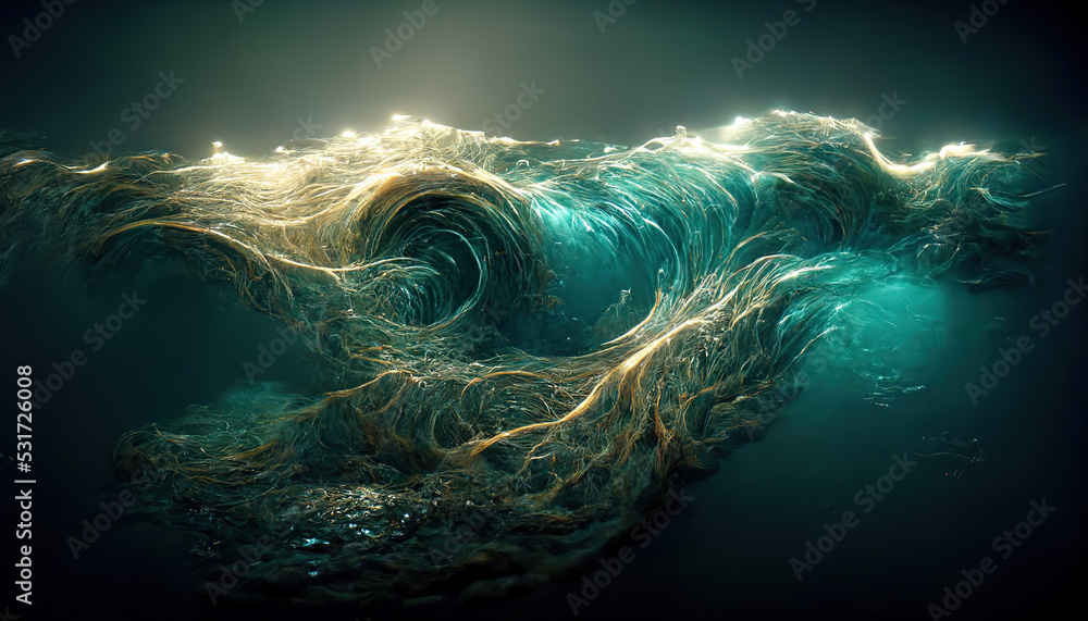 Spectacular abstract of silk is shaped like underwater wave, and light ...
