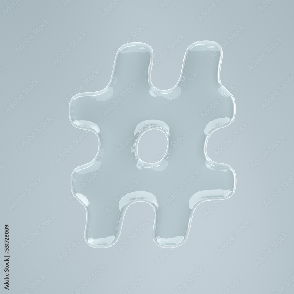 Water typeface with transparent hashtag mark. lettering alphabet ...