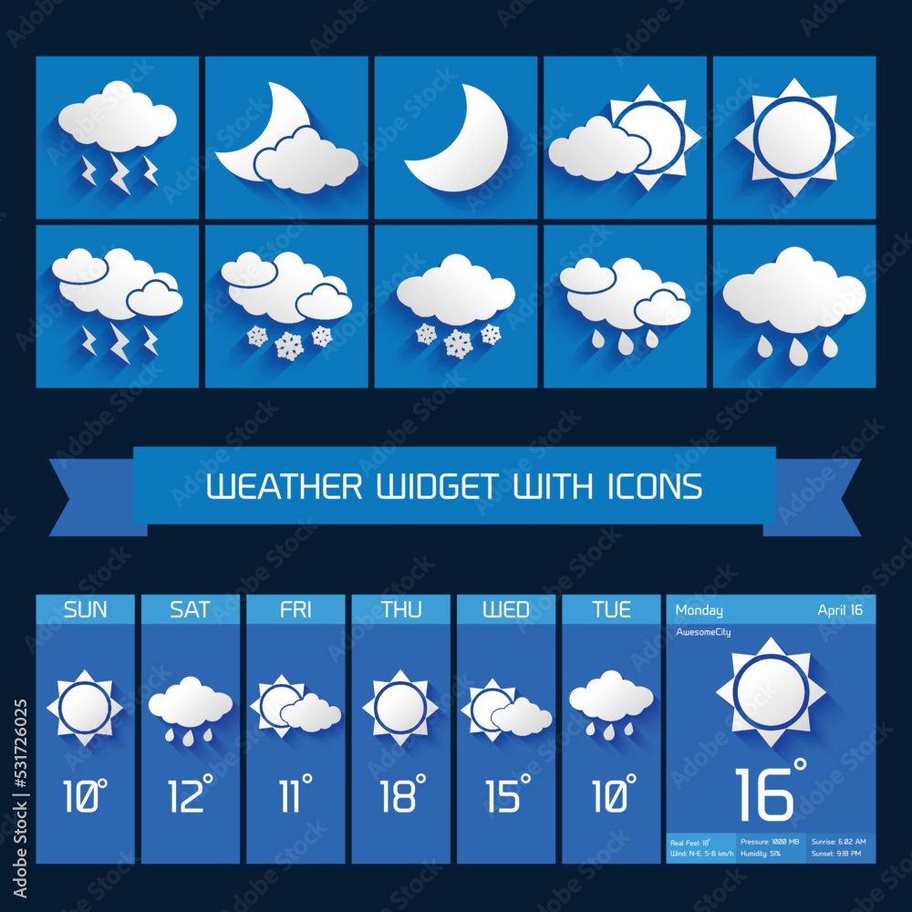 Weather extended forecast computer and mobile vertical widgets with ...