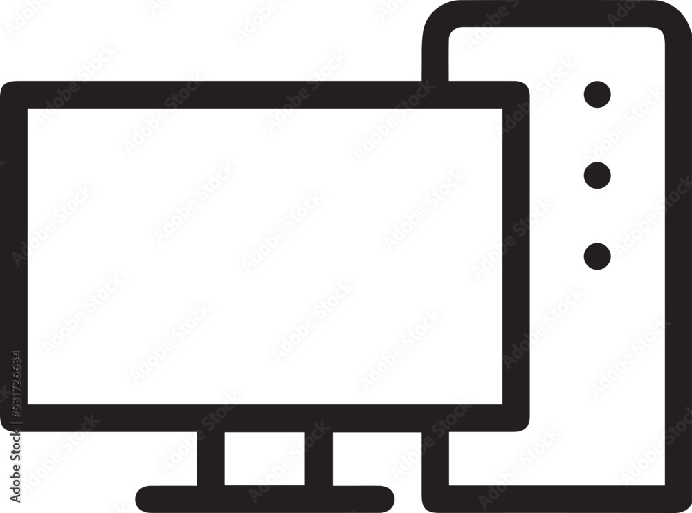 Computer line icon. PC component sign. Monitor with case symbol ...