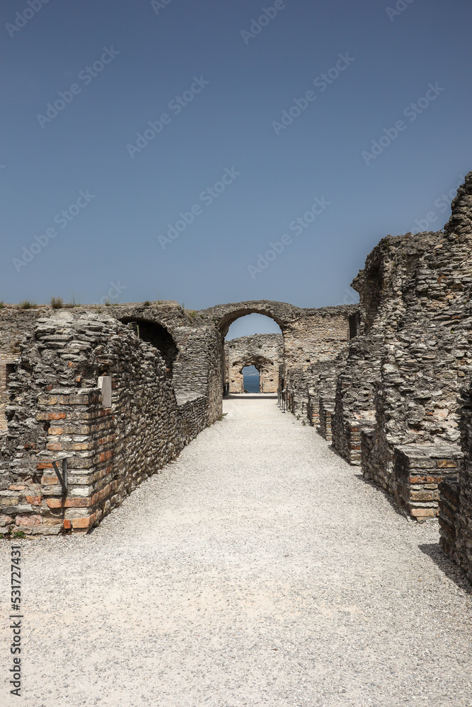 Vertical View of Grottoes of Catullus in Sirmione. Historic Stone Ruins ...