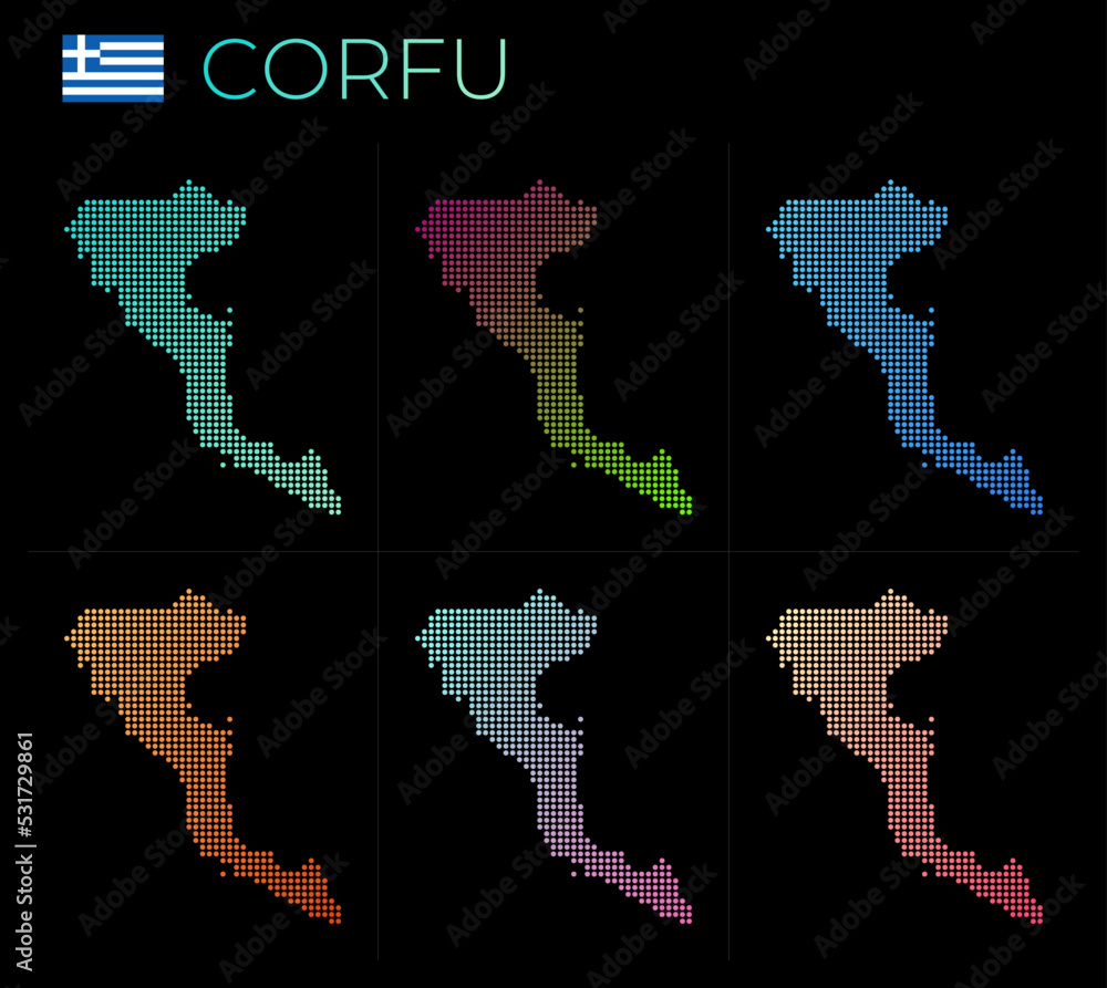 Corfu dotted map set. Map of Corfu in dotted style. Borders of the ...