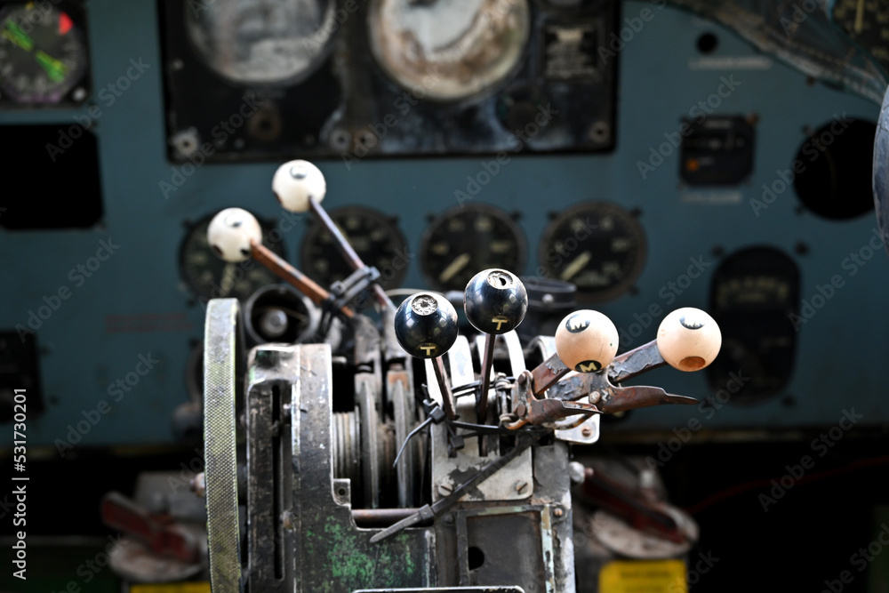 Fuselage of the inside of a military green plane during the war era ...
