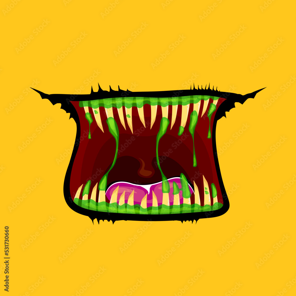 Vector cartoon funny zombie monster open mouth with drooling green ...