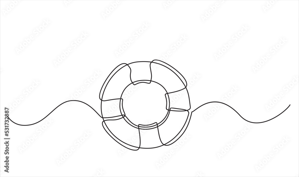 continuous One line drawing of lifebuoy Stock Vector | Adobe Stock