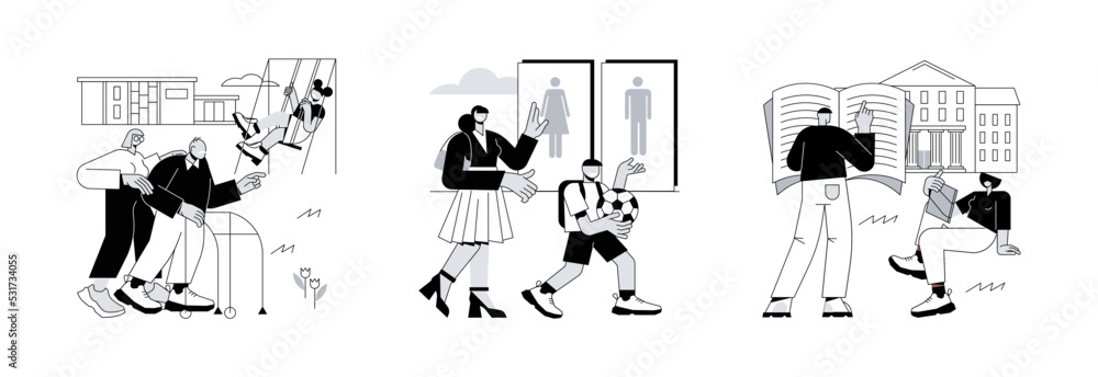 Public places abstract concept vector illustration set. Community ...