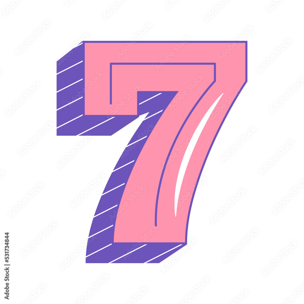 7, vintage number seven, retro bold font, typeface. pop art stylized ...
