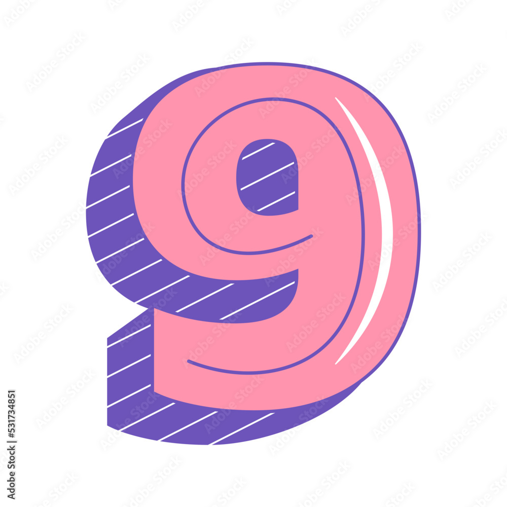 9, vintage number nine, retro bold font, typeface. pop art stylized ...