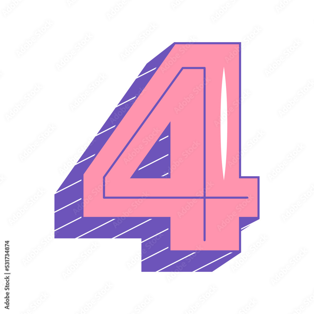 4, vintage number four, retro bold font, typeface. pop art stylized ...