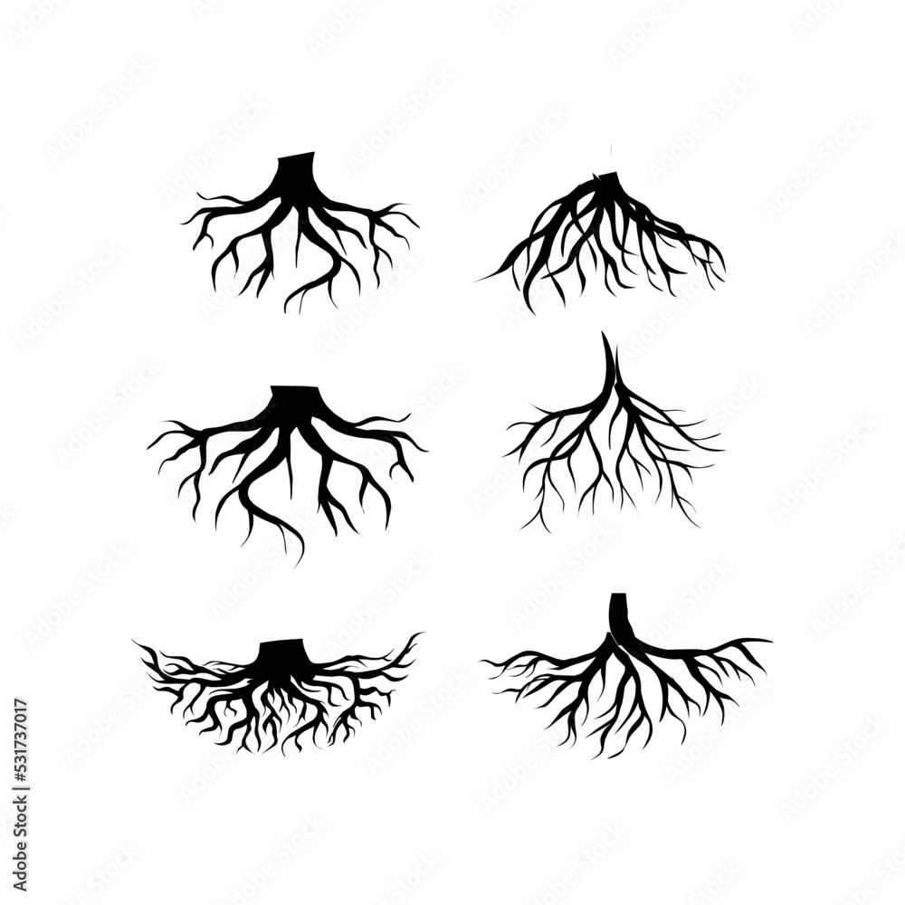 Set of Black Tree Roots. Vector outline Illustration. Plant and Garden ...