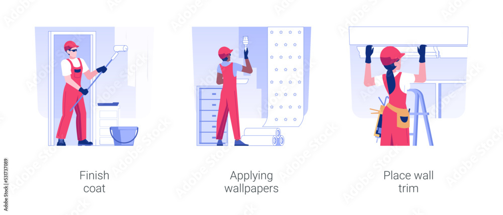 Wall coverings isolated concept vector illustration set. Finish coat ...