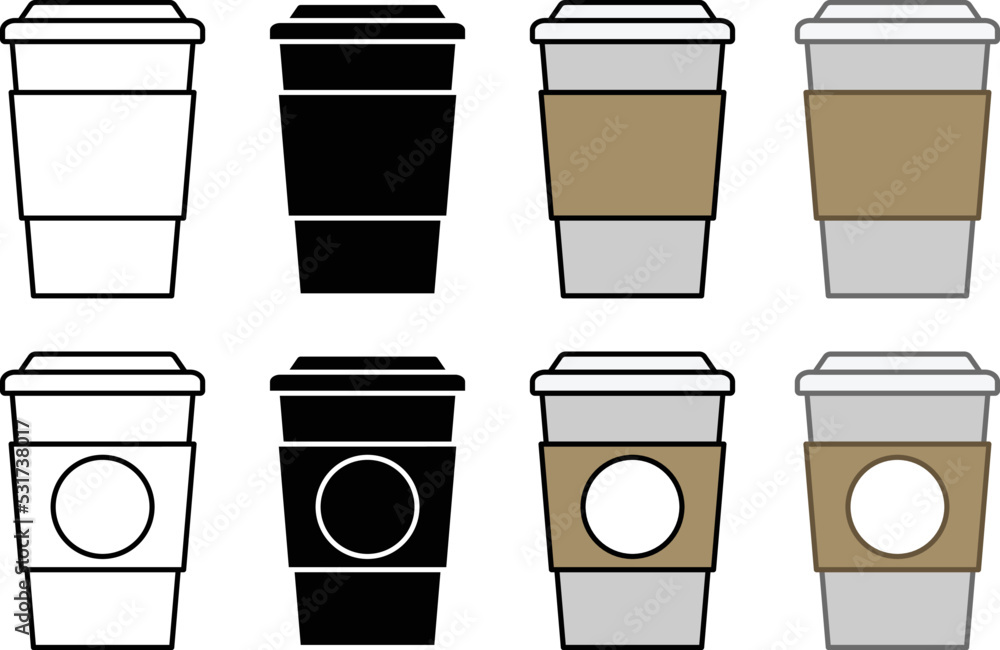 Paper Coffee Cup Clipart Template - Outline, Silhouette and Color Stock ...