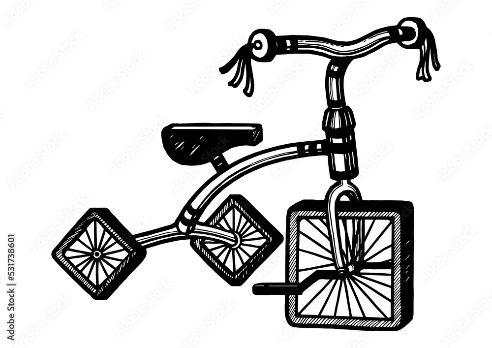 Children tricycle with square wheels sketch PNG illustration with ...