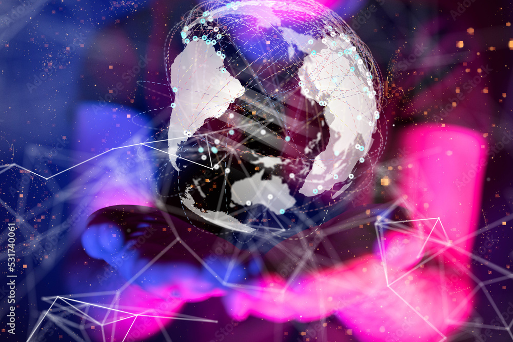 world Global network. Blockchain. 3D illustration. Neural networks and ...