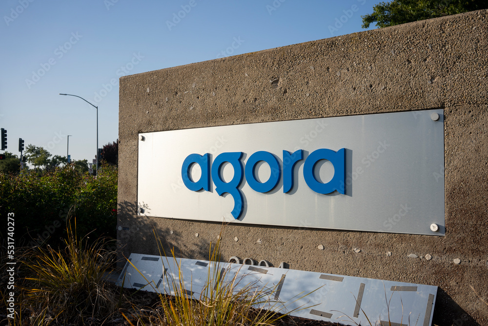 Santa Clara, CA, USA - Apr 28, 2022: Agora sign is seen at its ...