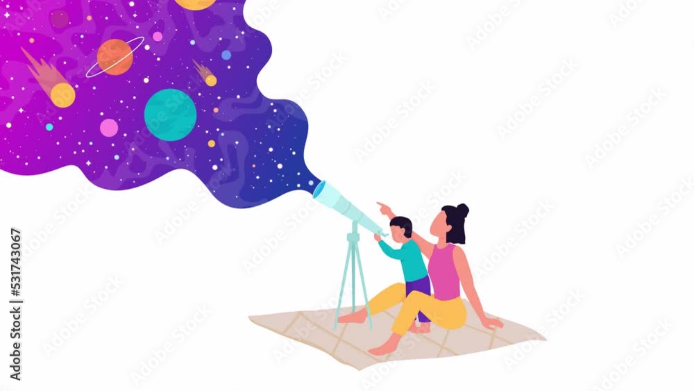 Stockvideo Animated stargazing characters. Full body flat people 4k ...