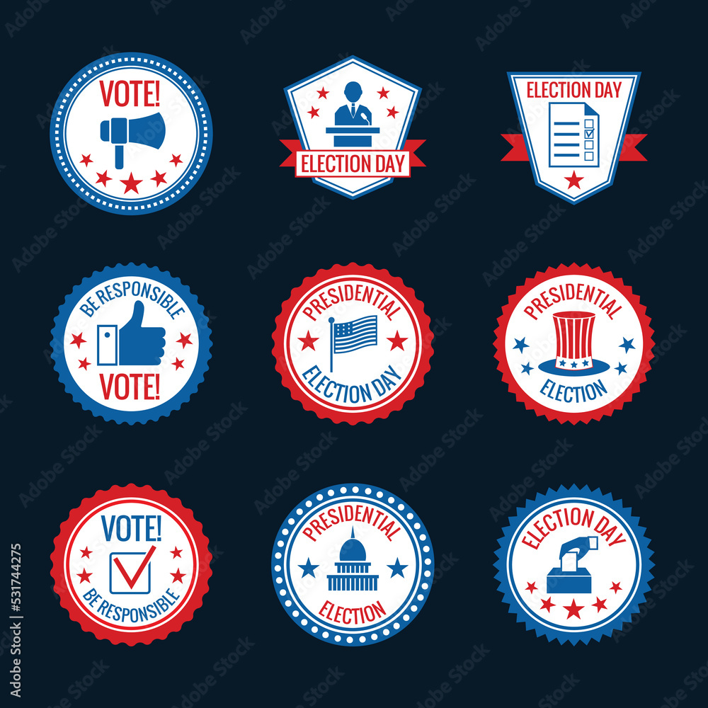 Government and presidential elections and voting labels set with ...