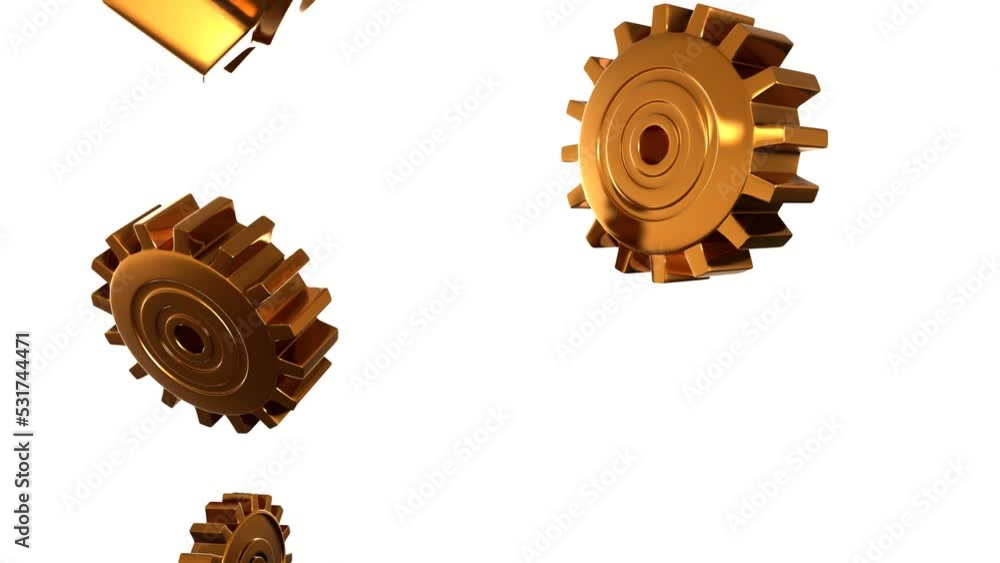 Gold gears on white background. 3DCG abstract animation for background ...