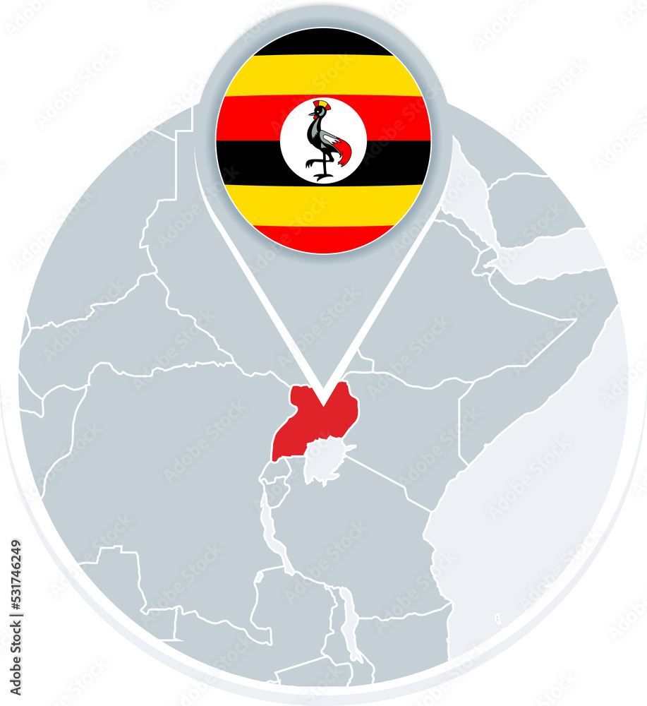 Uganda map and flag, map icon with highlighted Uganda Stock ...