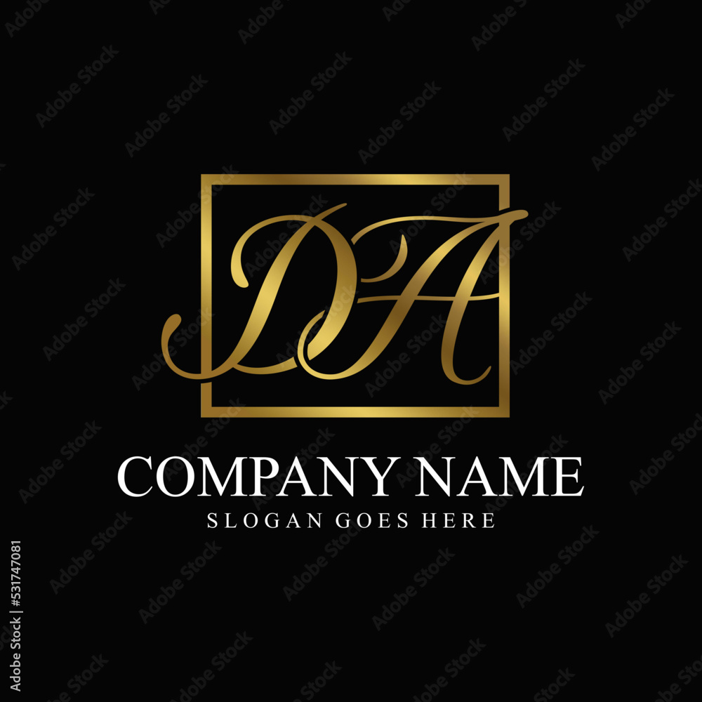 Initial letter DA logo design with square box Stock Vector | Adobe Stock