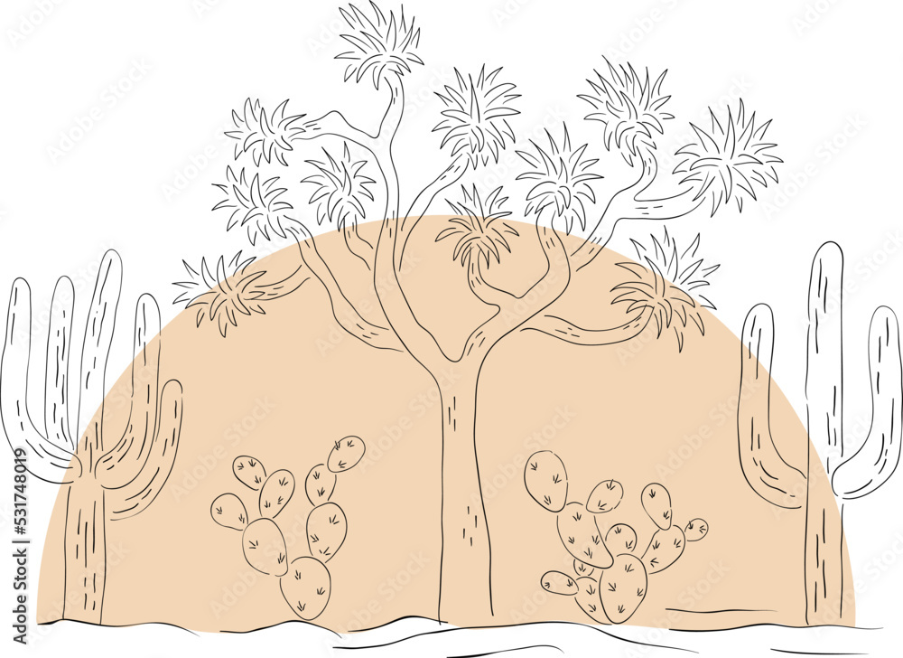 Desert Hand Drawn Line Art Vector Illustration Stock Vector | Adobe Stock