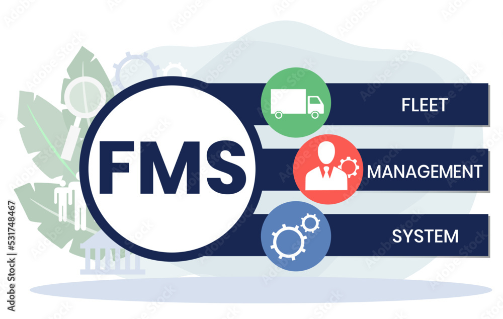 FMS - Fleet Management System acronym. business concept background ...