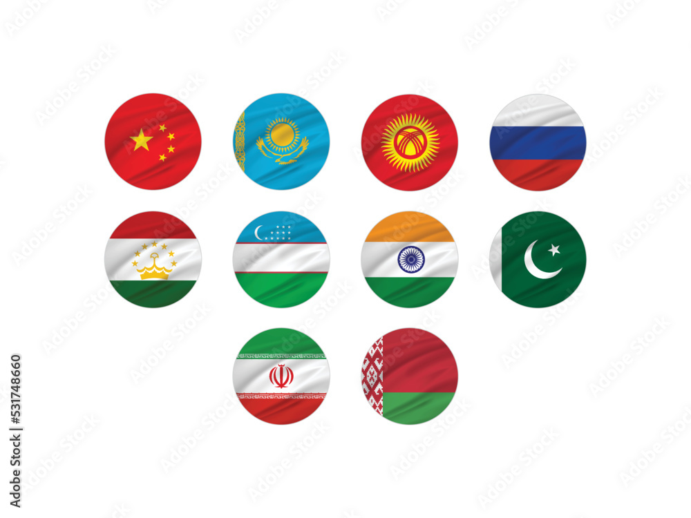 The national flags of TEN countries in round which are full member ...