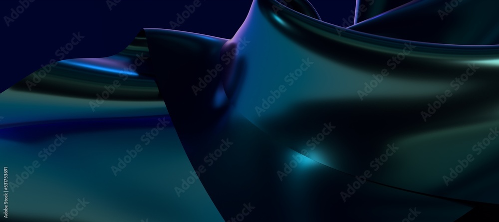 3D render abstract background of smooth lines of spline blue waves ...