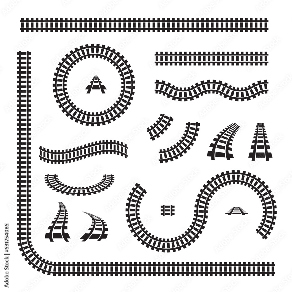 Railway Icon Set, Rails Symbol, Train Tracks Sign, Railroad Pictogram ...