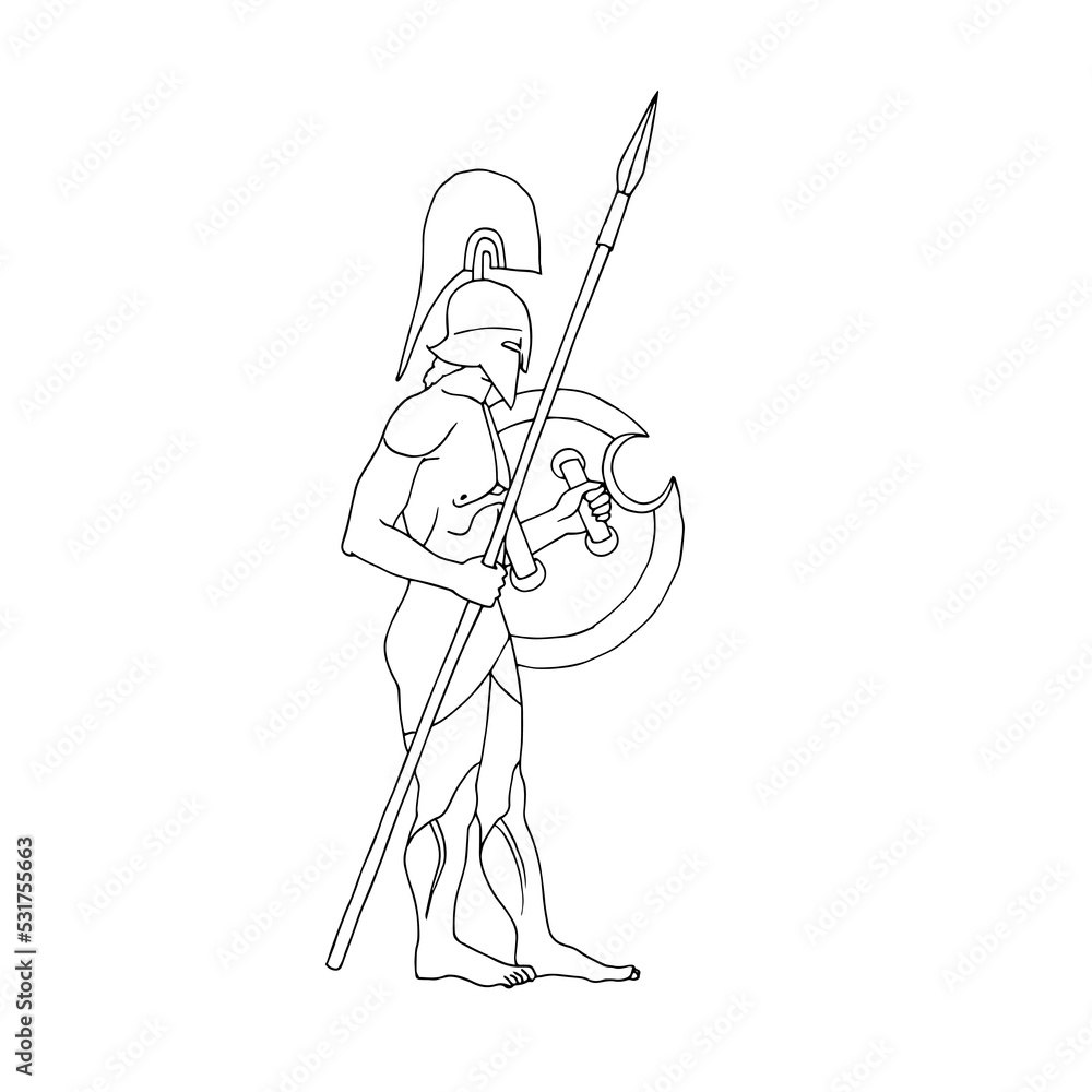 Achilles with a spear and a shield. An ancient Greek hero. Hoplite ...