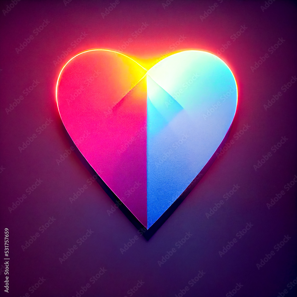 Neon heart symbol on dark backdrop. Bright neon frame. Romantic love ...