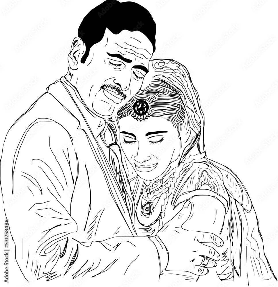 Indian wedding rituals vidaai ceremony vector illustration, sketch ...